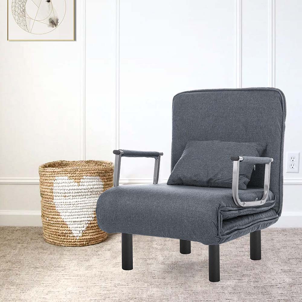 Fotoliu pat 2 in 1, Timeless Tools, cu cotiere captusite, Gri inchis ...