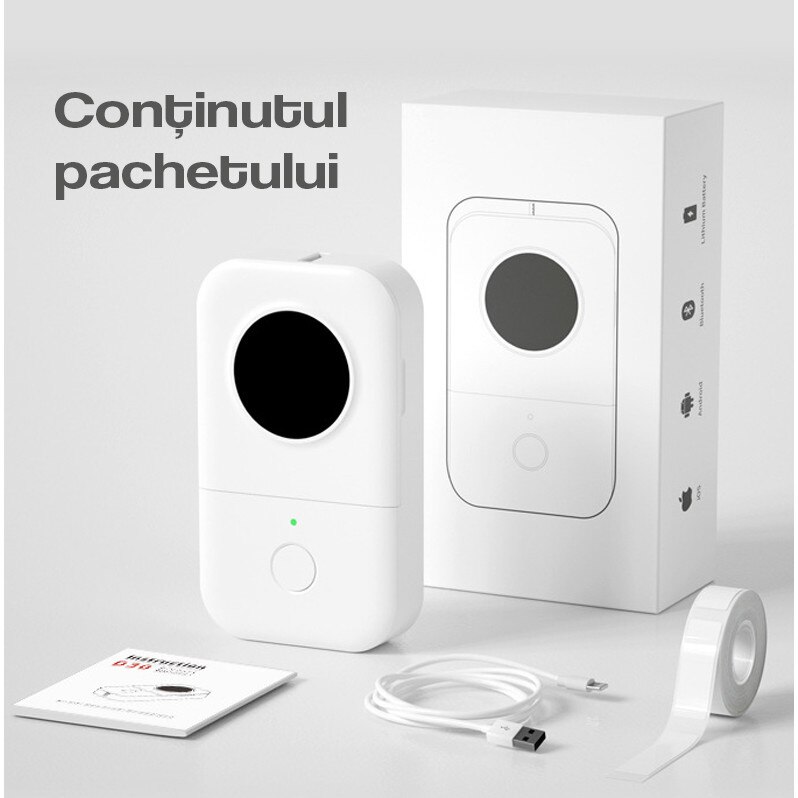 Imprimanta termica portabila, Mini D30, pentru etichetari, Alba - eMAG.ro