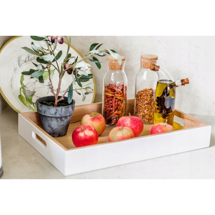 Tava decorativa pentru servire, Lemn, Alb/Maro - eMAG.ro