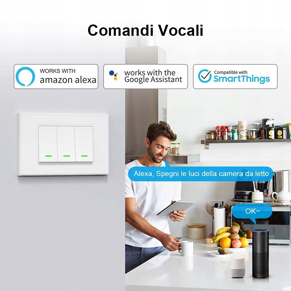 Intrerupator inteligent Wi-Fi, Lesim, 3 butoane, Alb - eMAG.ro