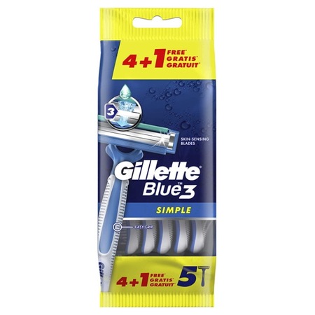 Aprarat de ras, Gillette Blue 3, 3 lame, Plastic/Metal, Albastru/Gri, 5 ...