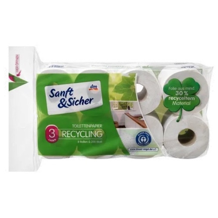Hartie igienica cu 3 straturi, Sanft&Sicher, 8 bucati - eMAG.ro