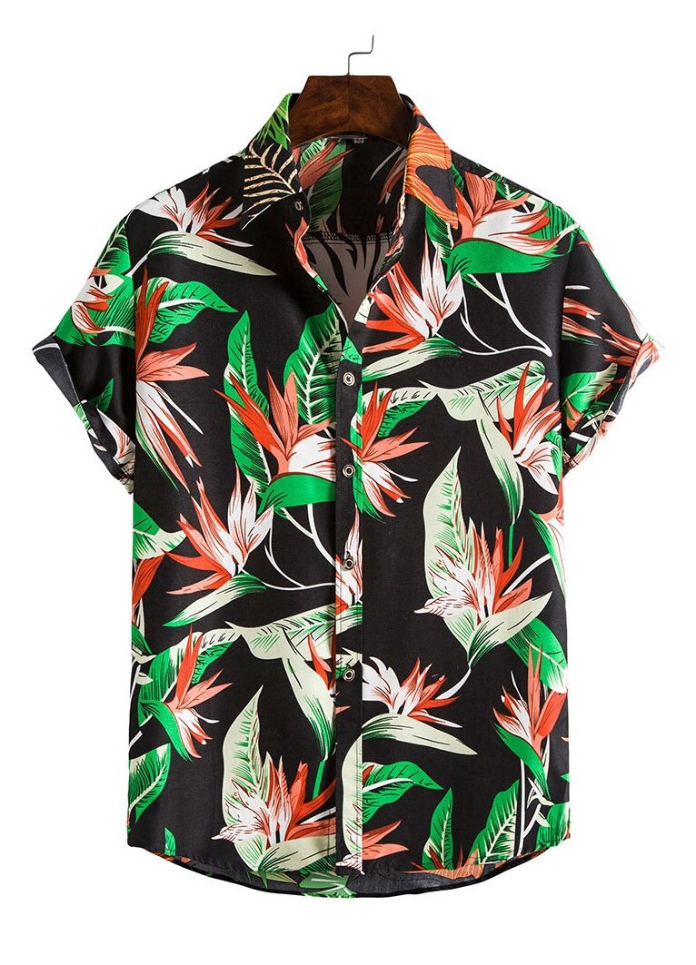 Camasi pentru barbati, Cozevdnt, Model Tropical, Poliester, Multicolor ...