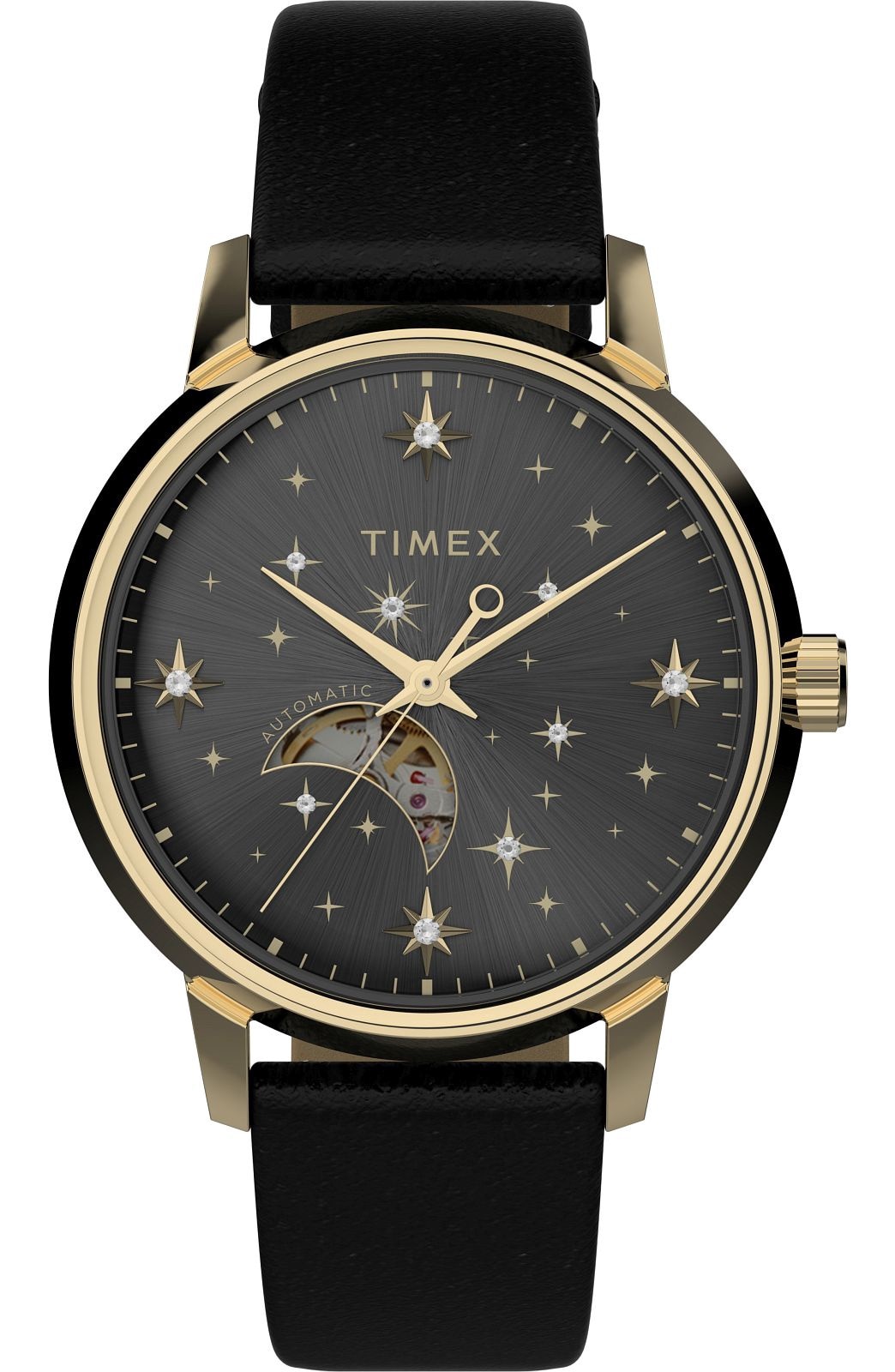 Ceas dama, Timex, Piele naturala/Inox, Negru - eMAG.ro