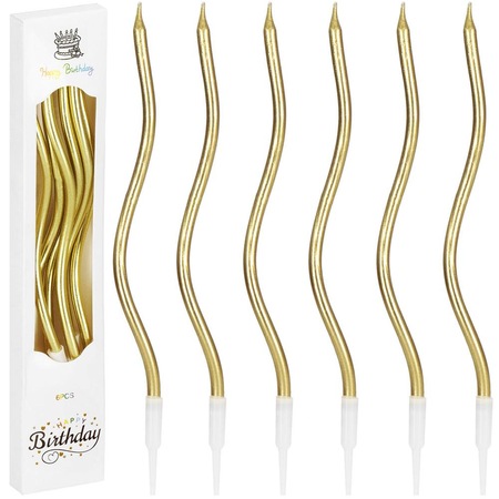 Set 6 lumanari pentru tort, ondulate, auriu, 11,5 cm - eMAG.ro