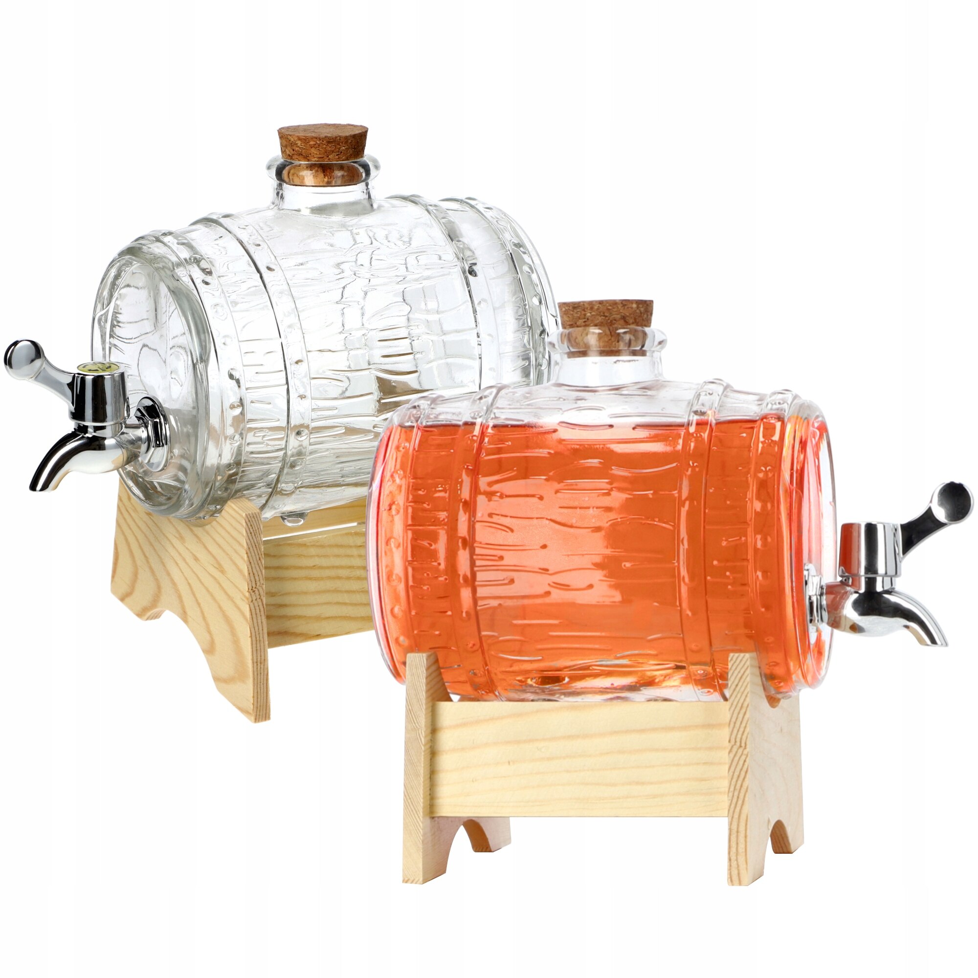 Set 2 butoaie cu robineti, Kadax, Sticla/ Lemn, 1.5L, Transparent/ Bej ...