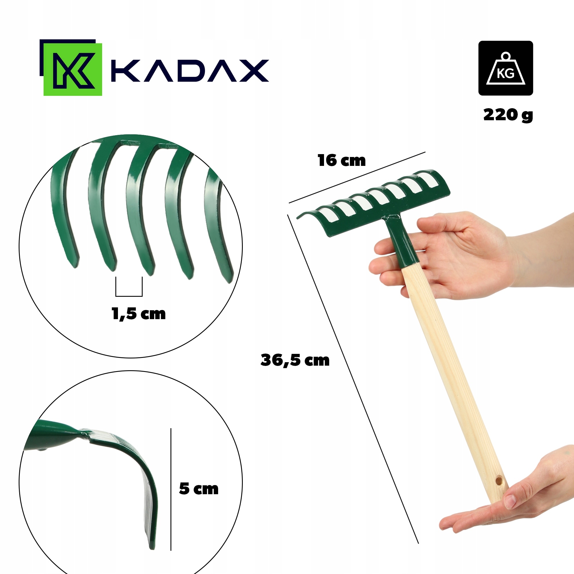 Grebla mica, Kadax, 8 dinti, Metal, 36.5 x 16 cm, Bej/Verde - eMAG.ro