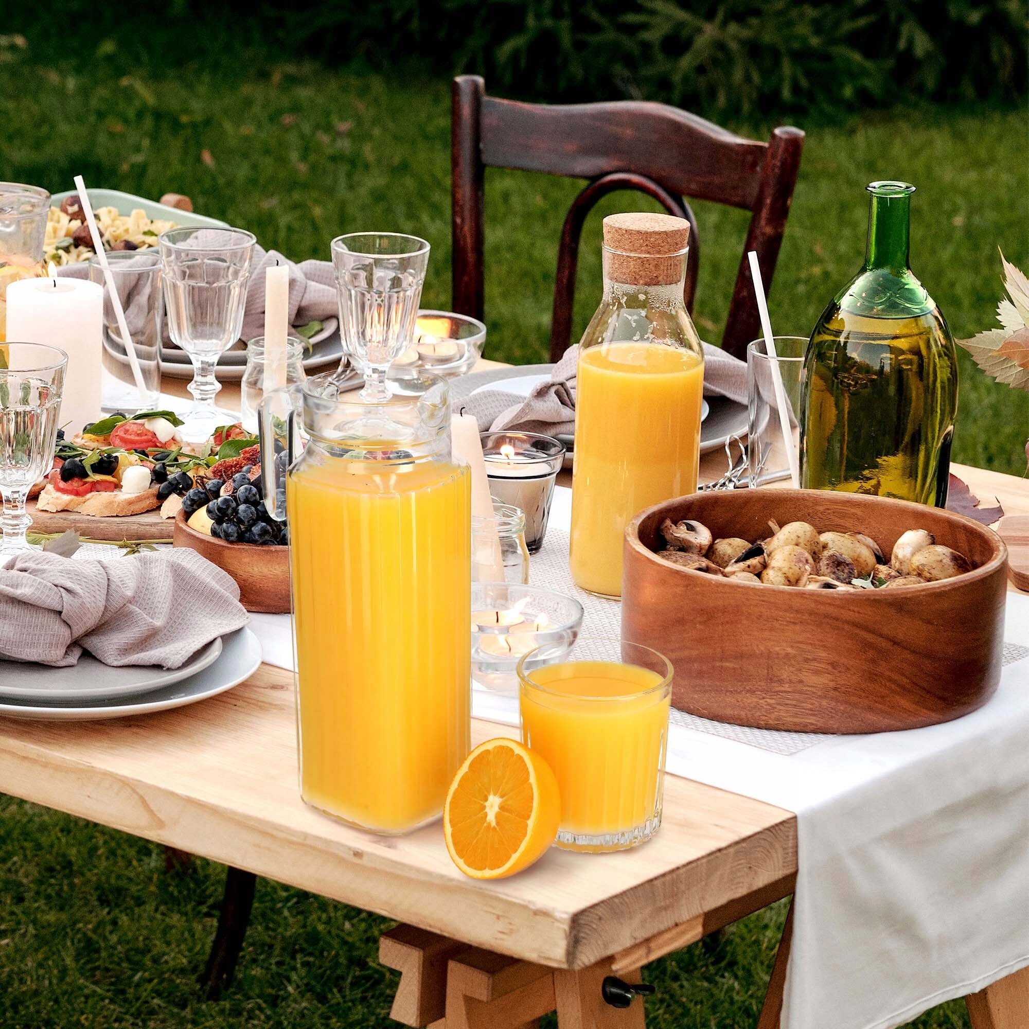 Set ulcior de suc cu 6 pahare, Kadax, Sticla, Transparent, 300 ml 1.1 L ...