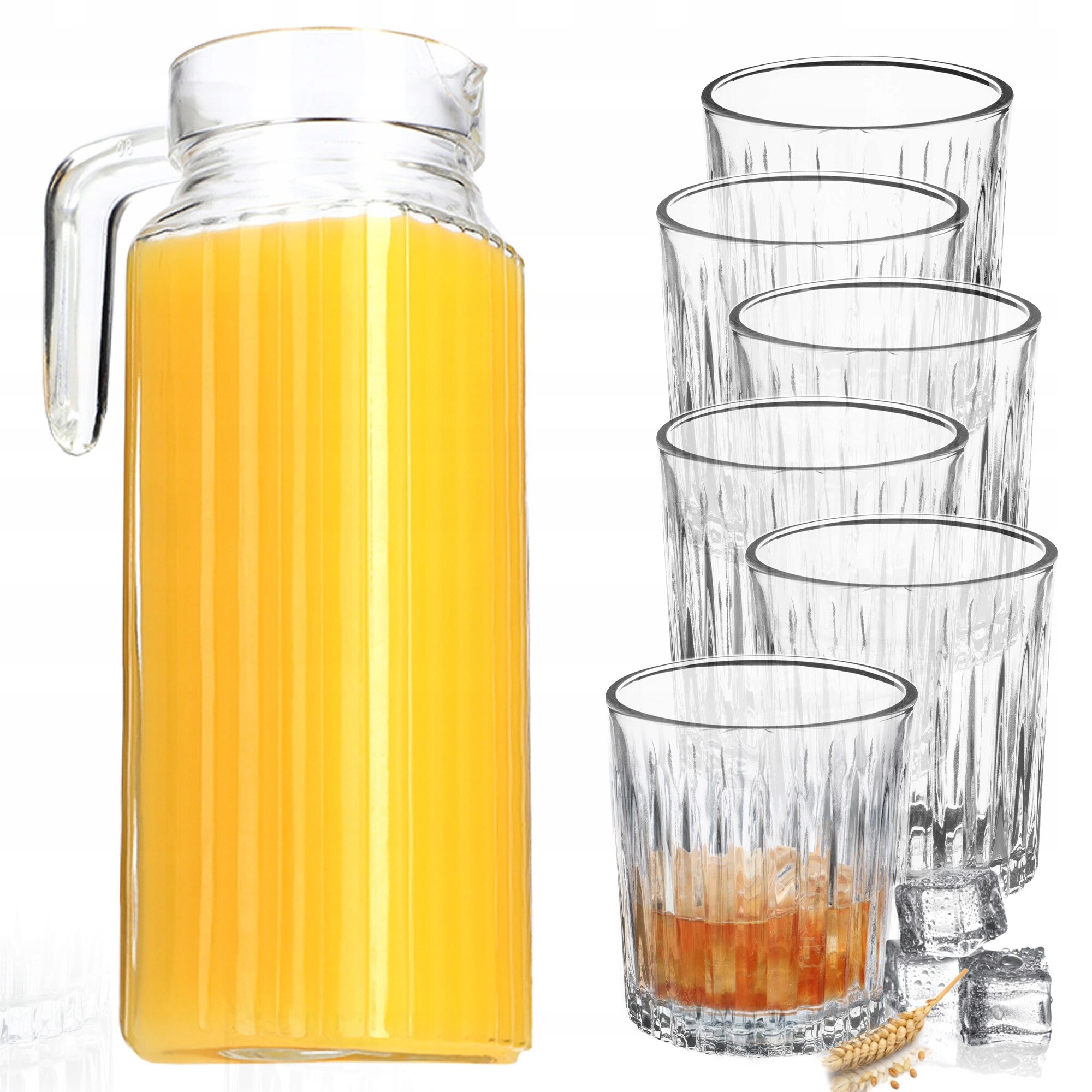 Set ulcior de suc cu 6 pahare, Kadax, Sticla, Transparent, 300 ml 1.1 L ...