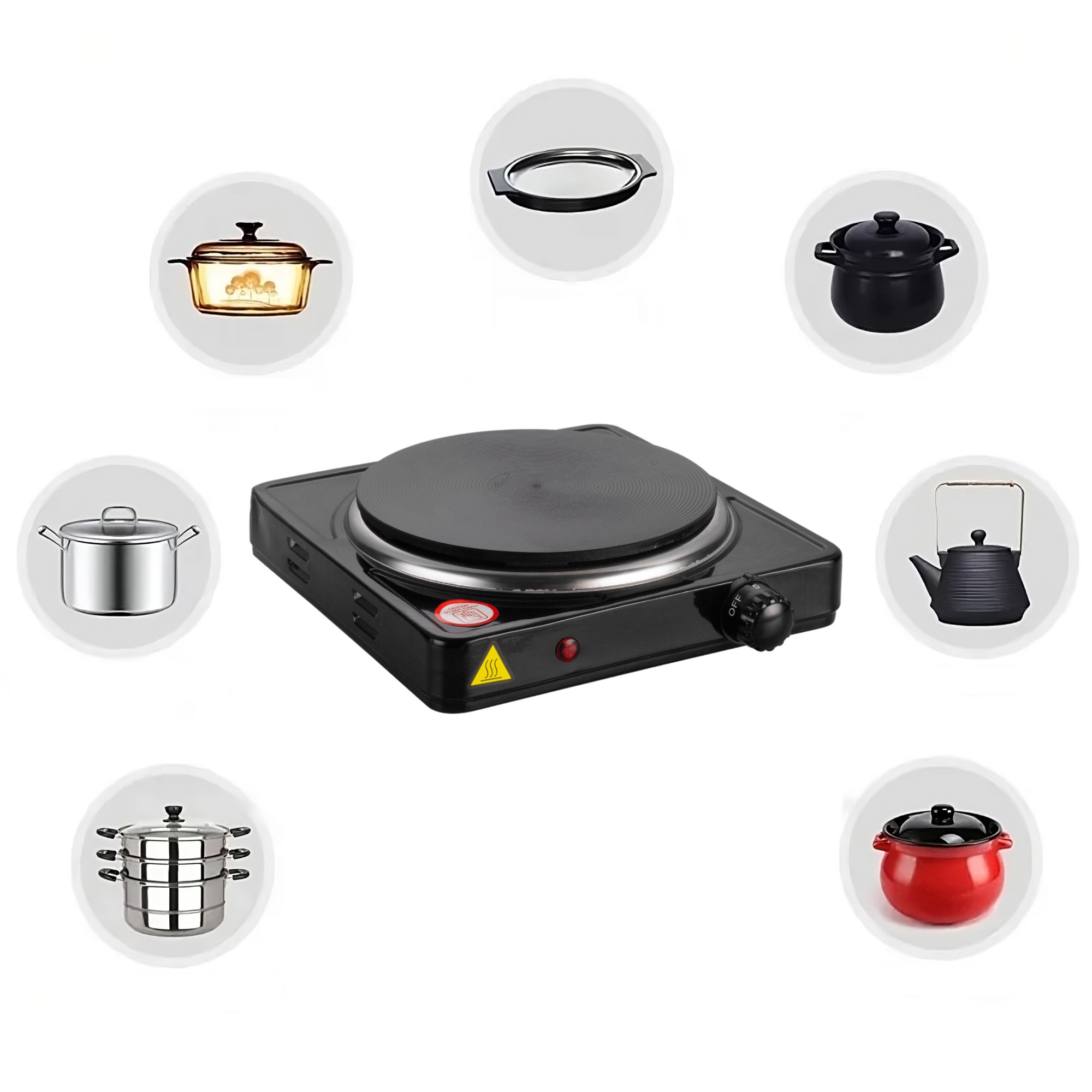 Plita Electrica Portabila, 1000W, 1 Arzator, 5 Trepte de Reglare a Temperaturii, Negru - eMAG.ro