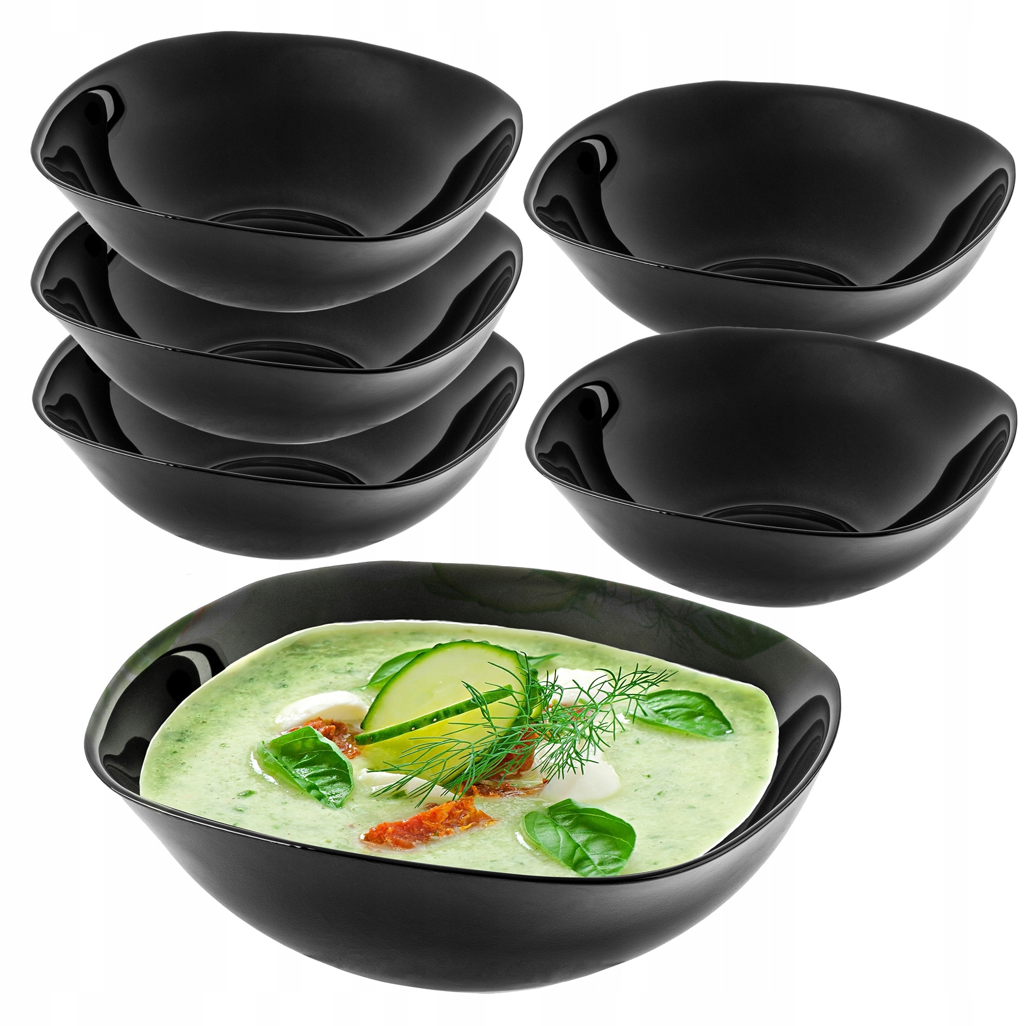 Set 6 boluri pentru supa/salata, Kadax, Sticla, Negru, 19 cm - eMAG.ro
