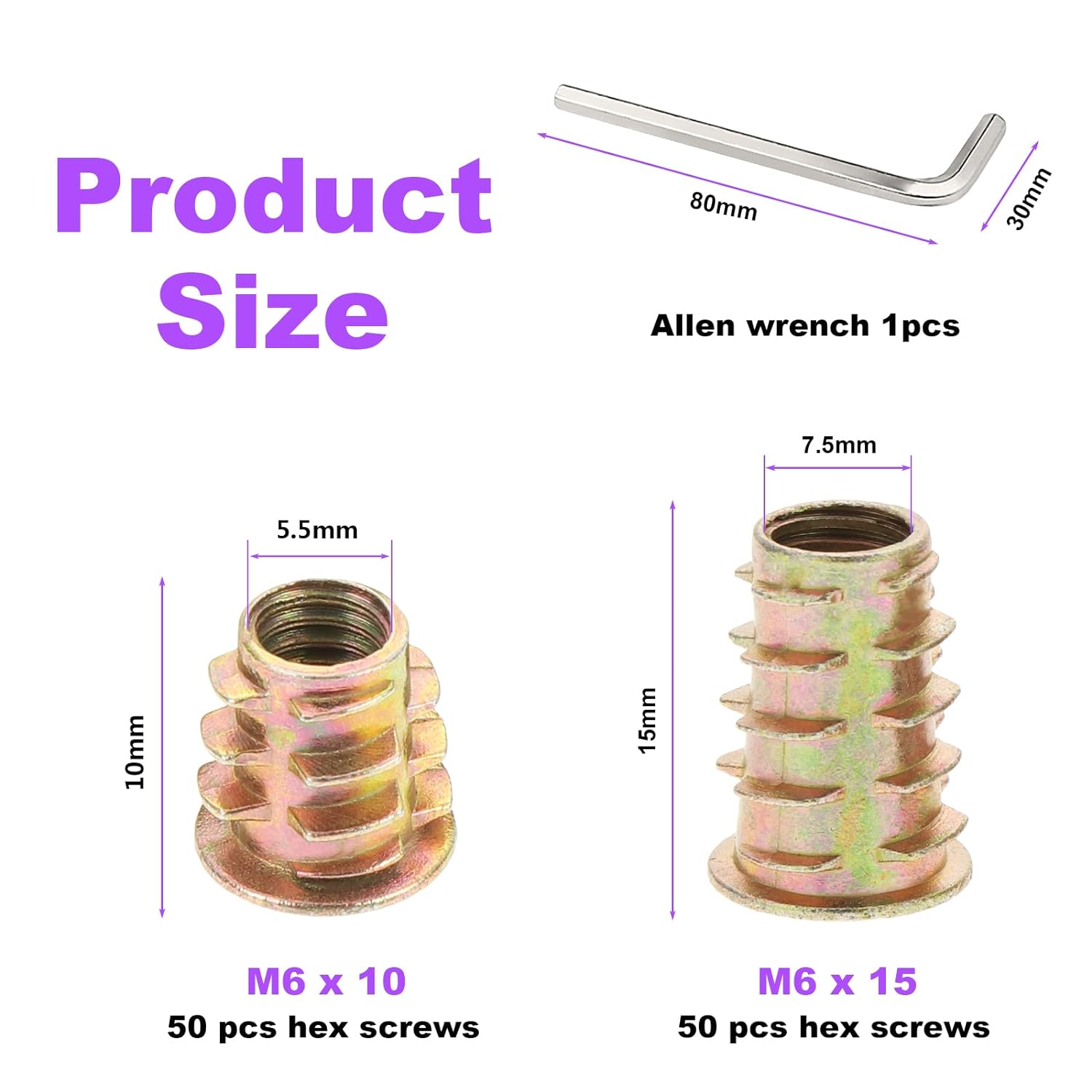 Set 100 piulite/cheie, KkvoGmle, Pentru lemn, 2 Dimensiuni, Auriu - eMAG.ro