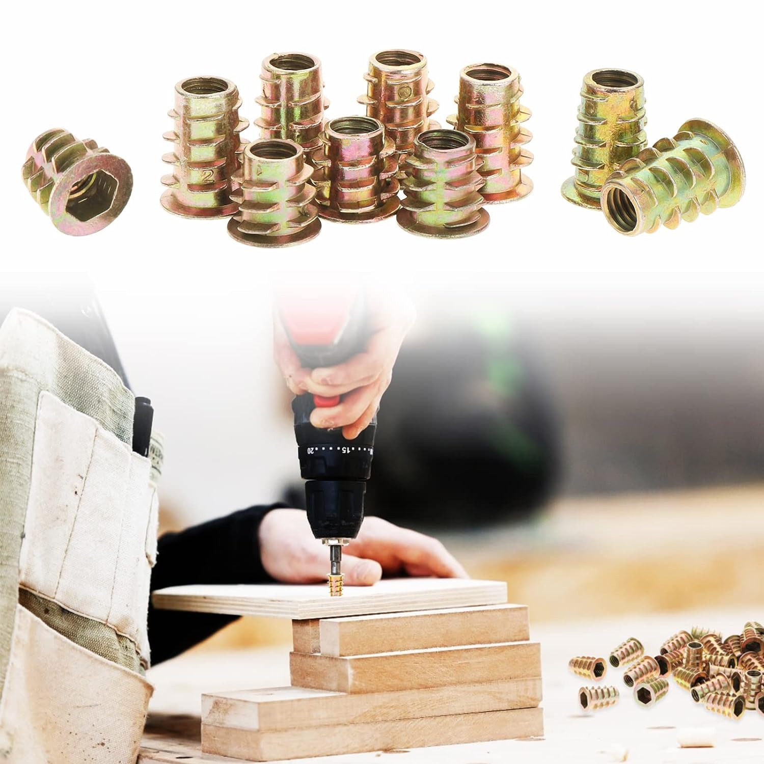 Set 100 piulite/cheie, KkvoGmle, Pentru lemn, 2 Dimensiuni, Auriu - eMAG.ro