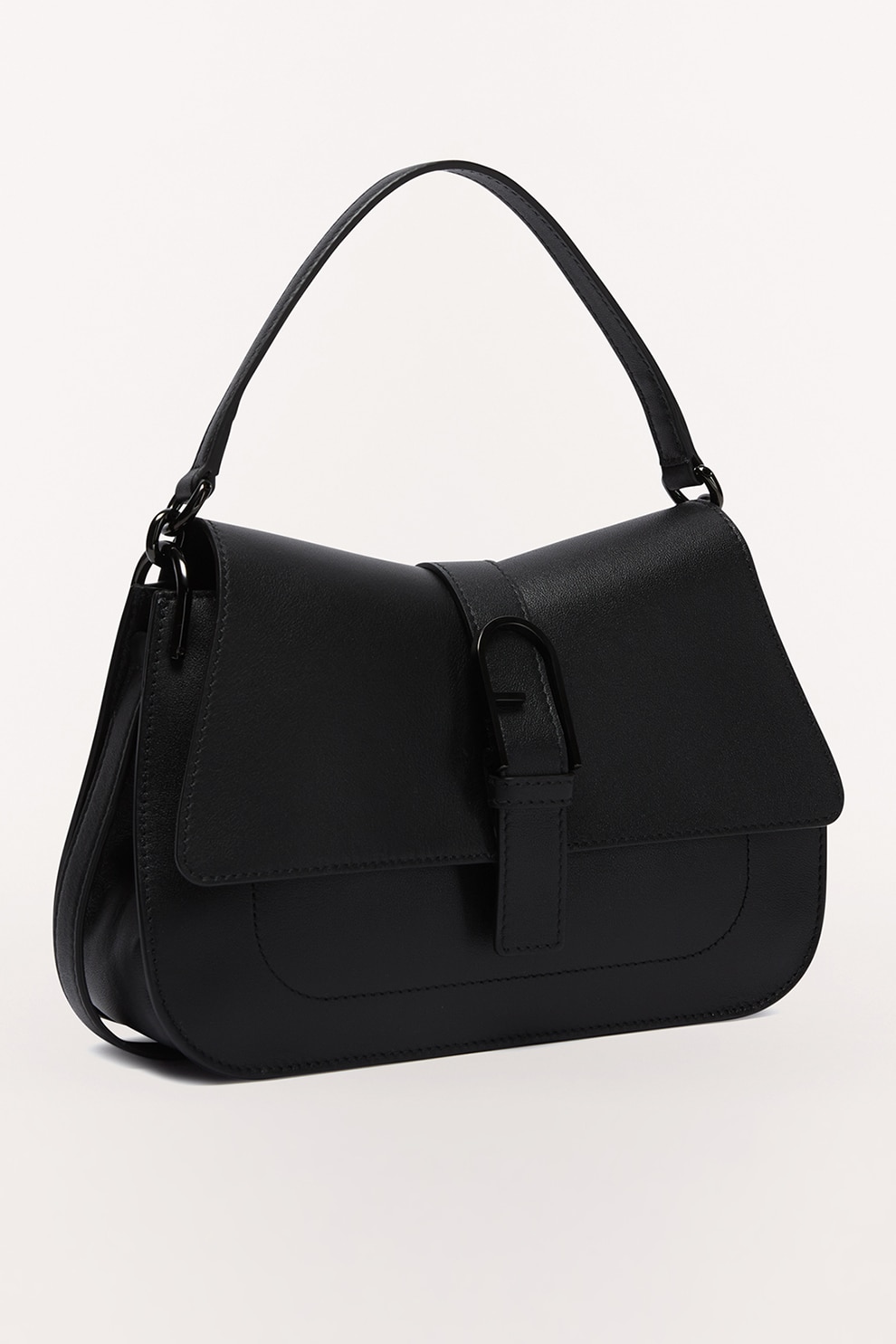 Furla, Geanta de piele cu logo metalic Flow, Negru - eMAG.ro