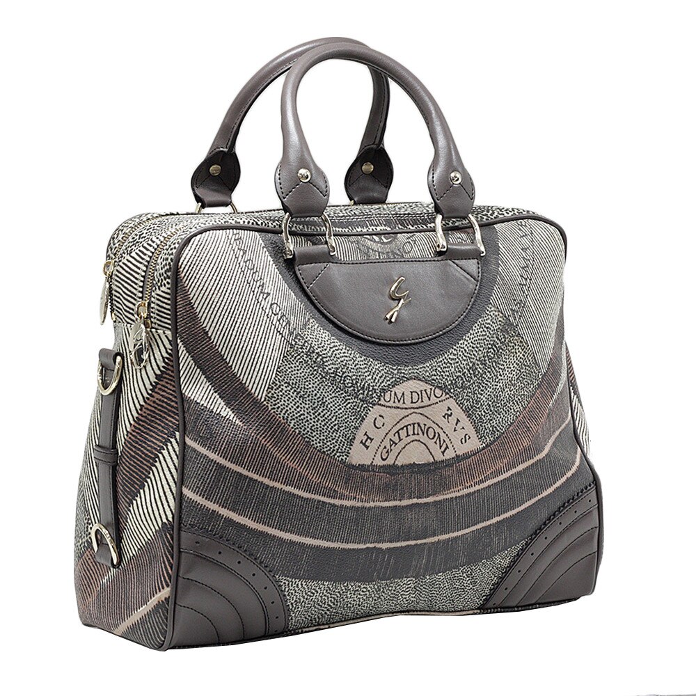 Geanta canvas dama Gattinoni piele naturala si canvas G007A, maro - eMAG.ro