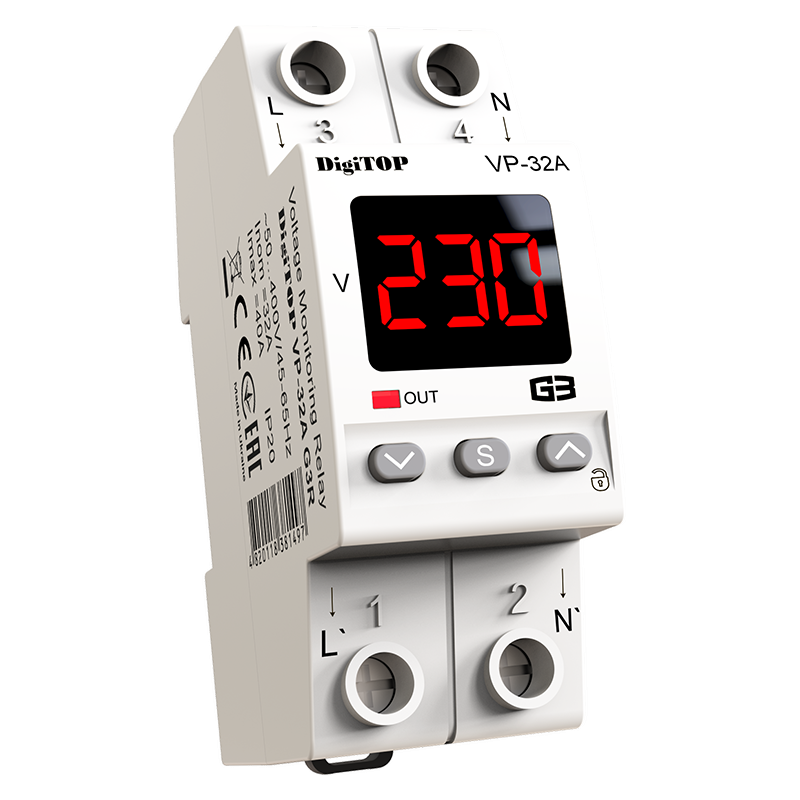 Releu de protectie tensiune monofazat DigiTOP VP-32A G3R - eMAG.ro