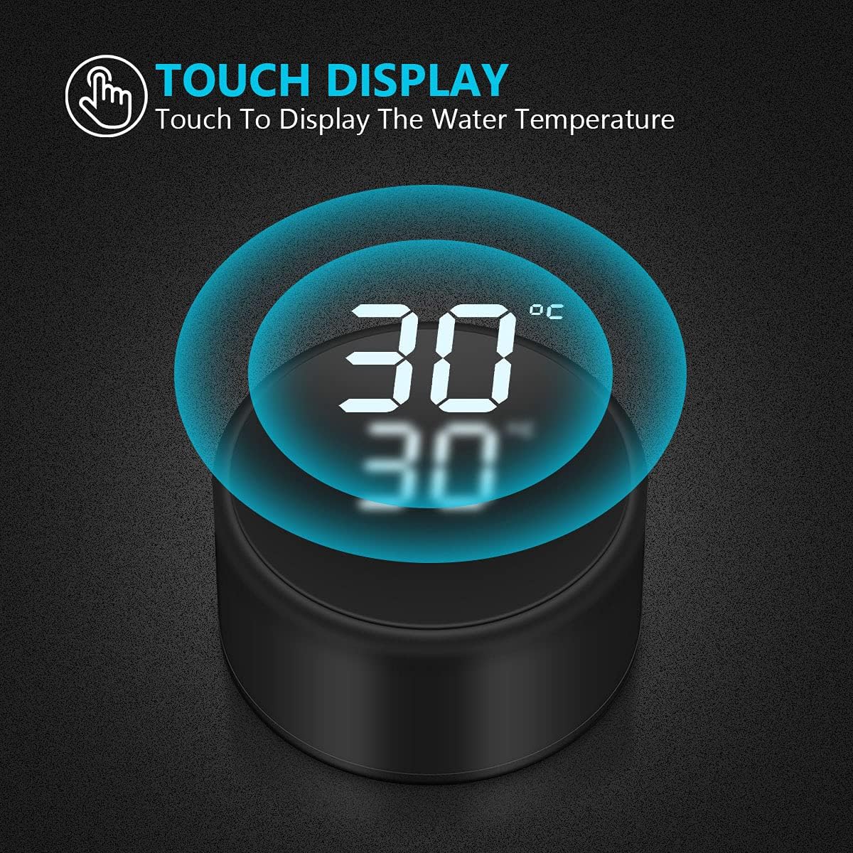 Termos cu afisaj led temperatura, Inox, 500 ml, Ecran tactil, Negru ...