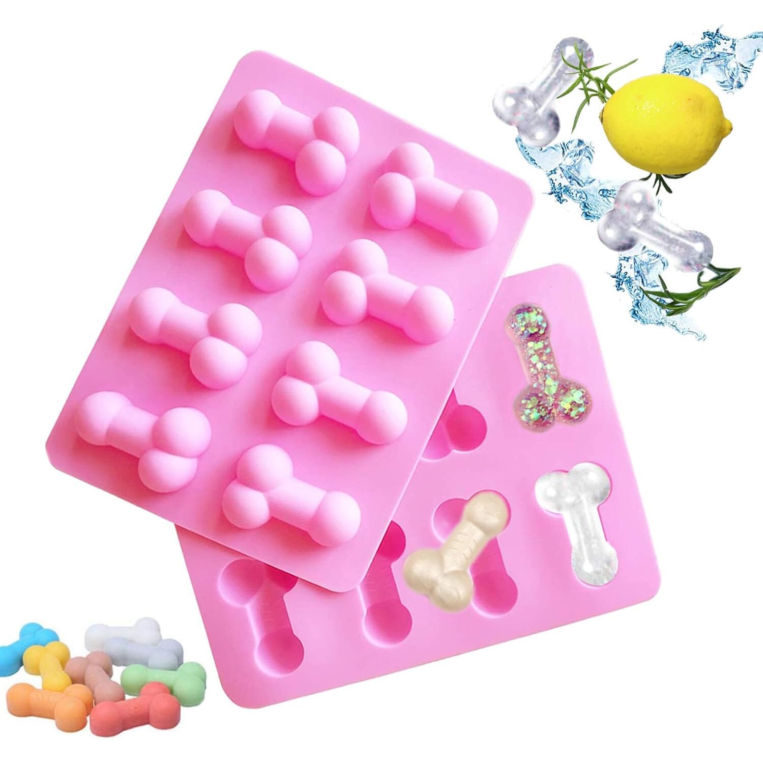 Set 2 forme cuburi de gheata, silicon alimentar, roz, rezistente la ...