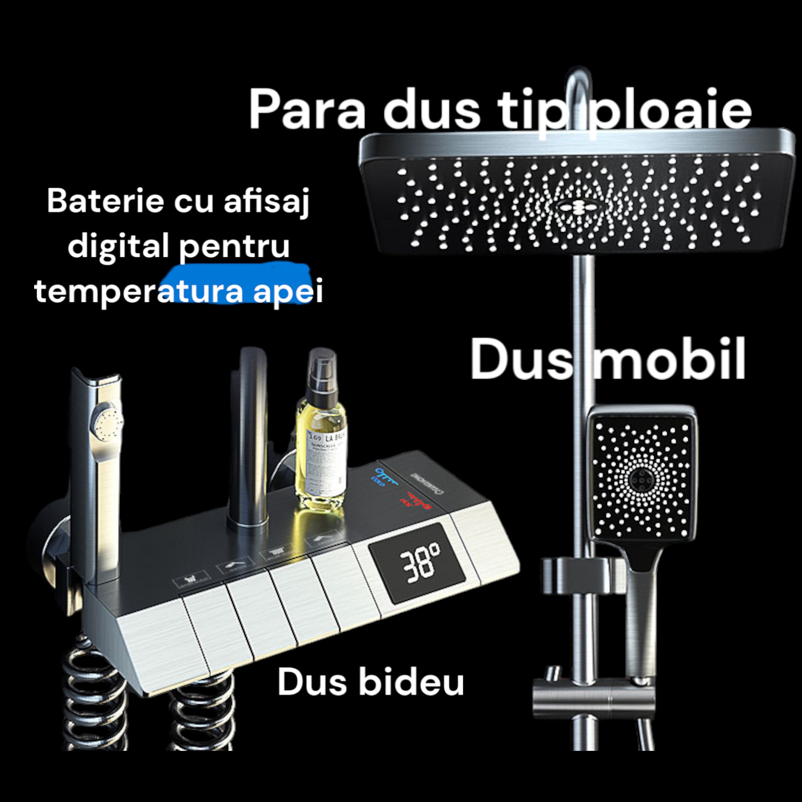 Sistem de dus cu patru functii de curgere a apei, pipa pentru cada ...