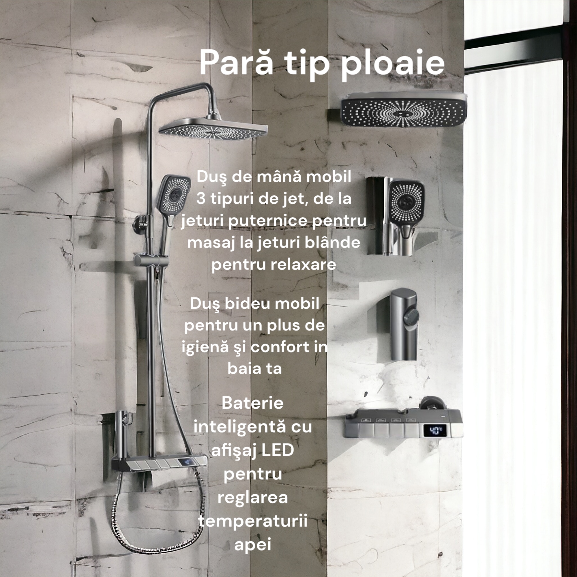 Sistem de dus cu patru functii de curgere a apei, pipa pentru cada ...