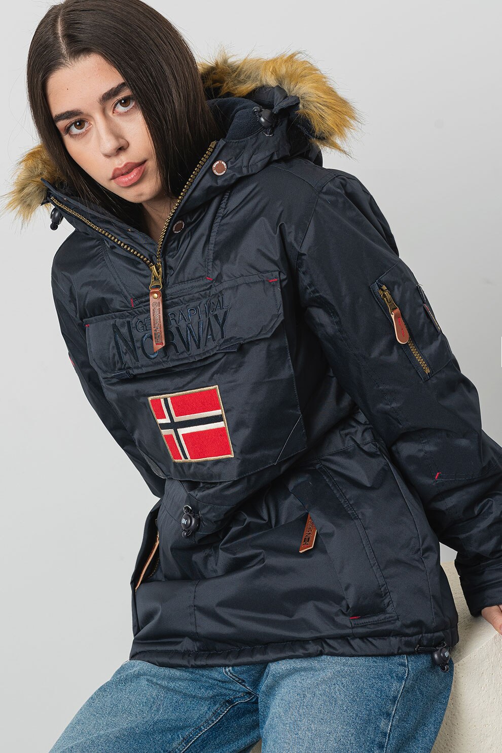 Geographical Norway, Geaca cu gluga fara inchidere Aubergine, Albastru ...