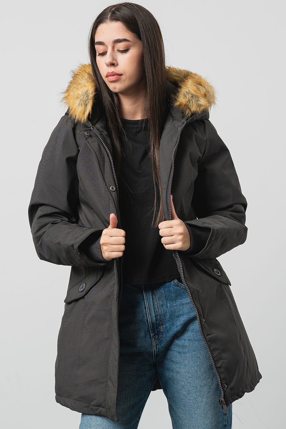 Anapurna, Jacheta parka cu logo Dinastiana, Negru stins, 3XL - eMAG.ro