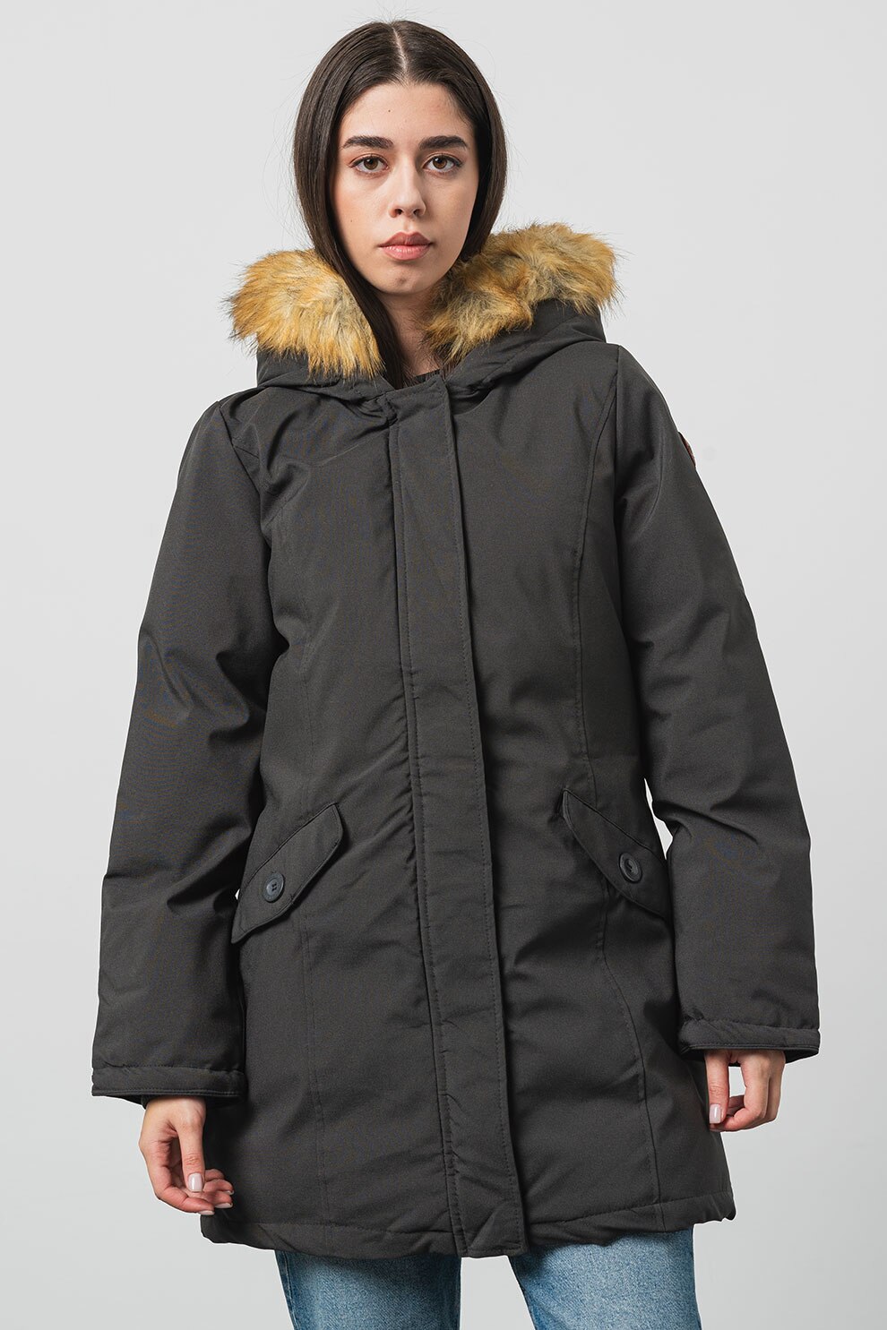 Anapurna, Jacheta parka cu logo Dinastiana, Negru stins, 2XL - eMAG.ro