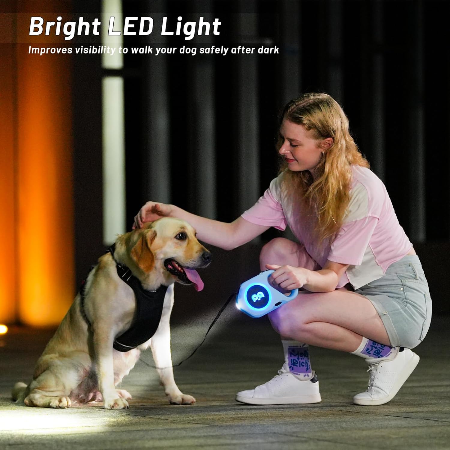 Lesa retractabila pentru caini, pana la 50 kg pentru animale de companie, cu lumina LED ...