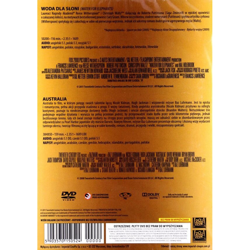 Woda dla słoni / Australia [BOX] [2DVD] - eMAG.hu