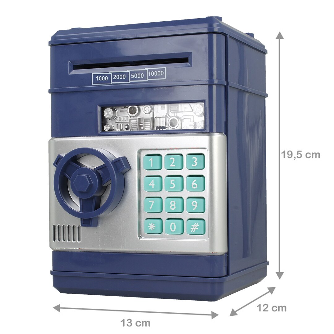 Seif pentru bancnote si monede, Stator, Cu cod pin, Plastic, Albastru ...