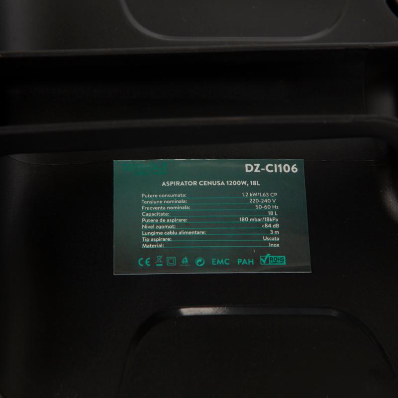 Aspirator cenusa Detoolz Smart, putere 1200W, capacitate 18L, cablu 3m ...