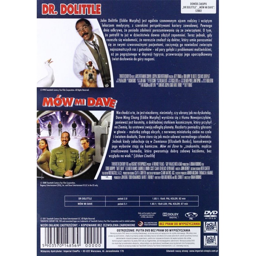 Dr Dolittle / Mów mi Dave (2 w 1) [DVD] - eMAG.ro