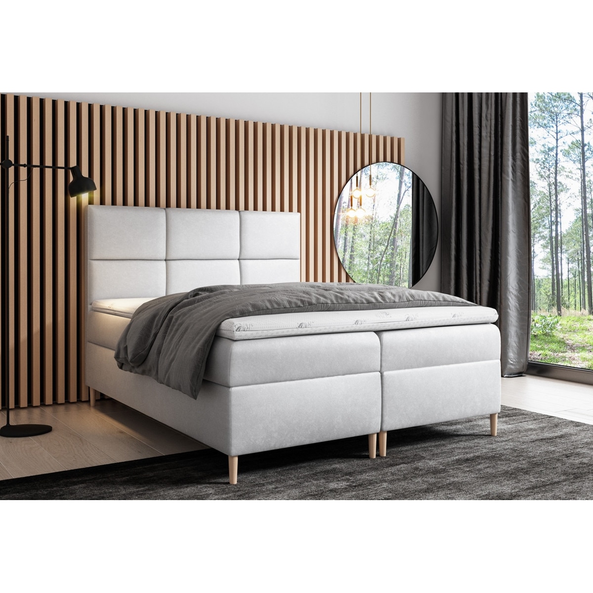 Pat tapitat boxspring GRETA + topper, 160x200, jasmine 81 - eMAG.ro