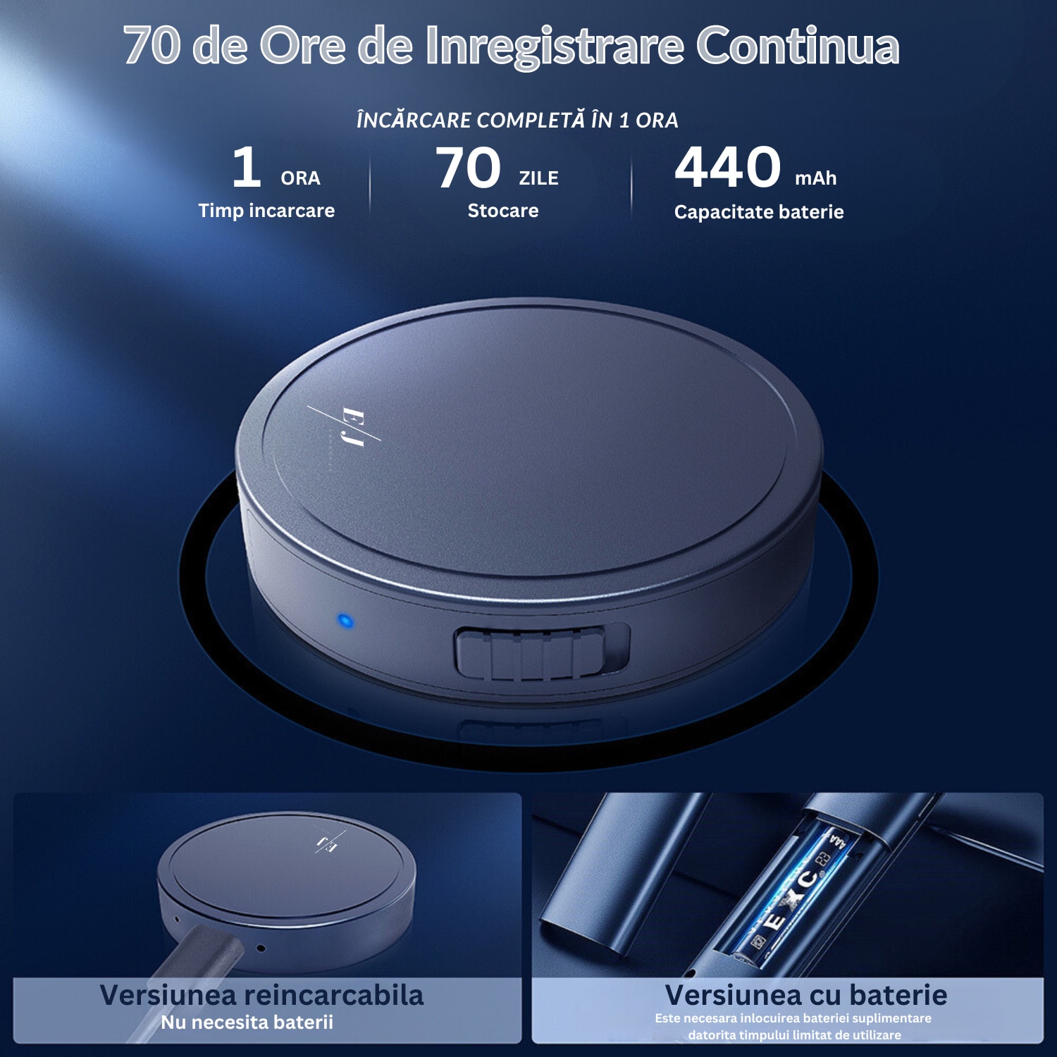 Reportofon ascuns cu activare vocala, ZH007, 128GB, autonomie 70 ore ...