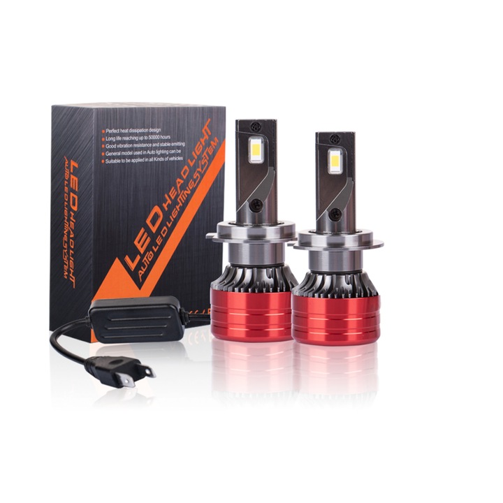 Set 2 becuri LED H1 V13, Canbus, 12V, 100W, 22000lm, 6000k - eMAG.ro
