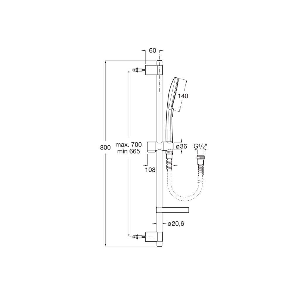 Set dus Roca Plenum Square, Cu 3 functii, Suspensie teava 800 mm ...