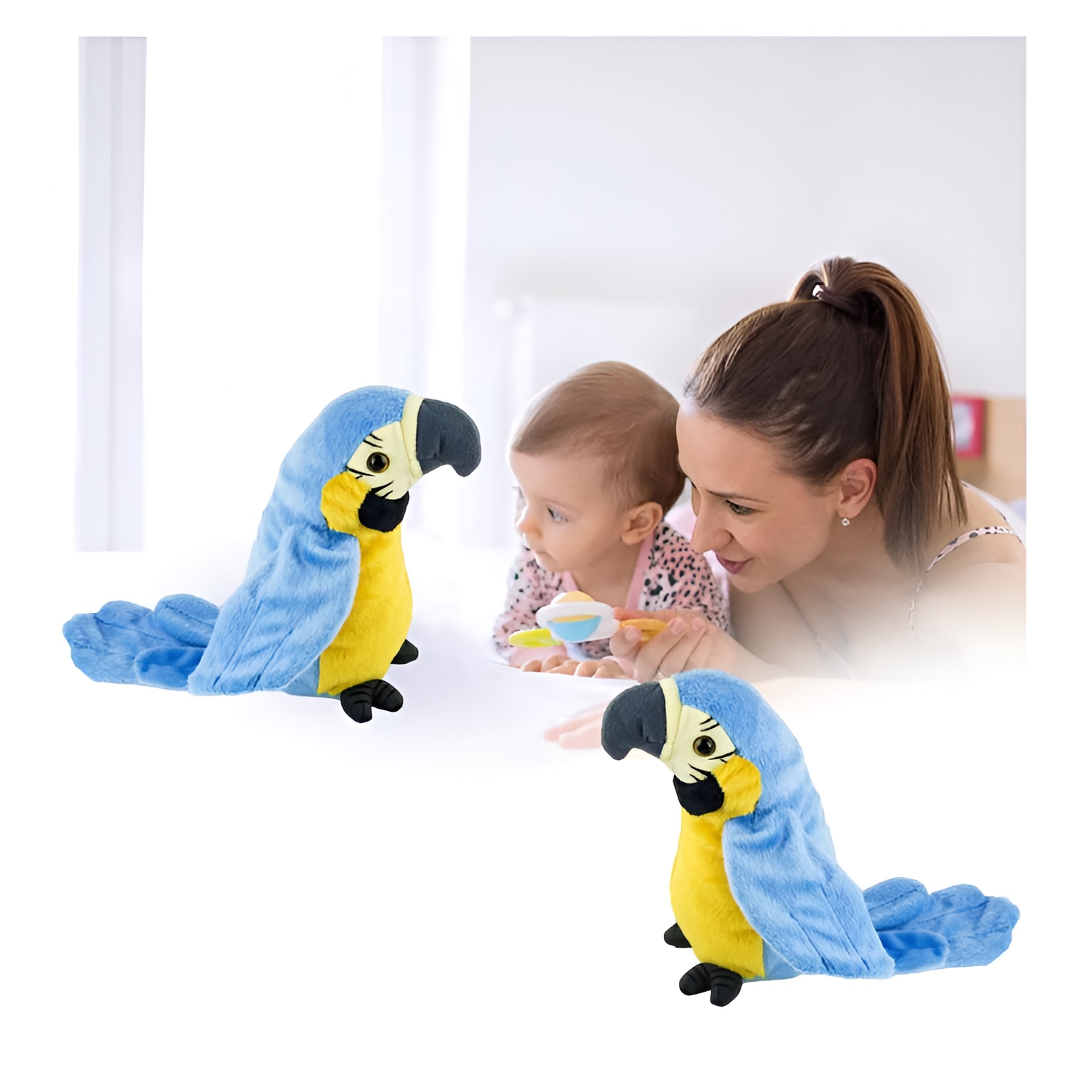 Jucarie de Plus Interactiva, Papagal Vorbitor, Albastru, E-Manor® - eMAG.ro
