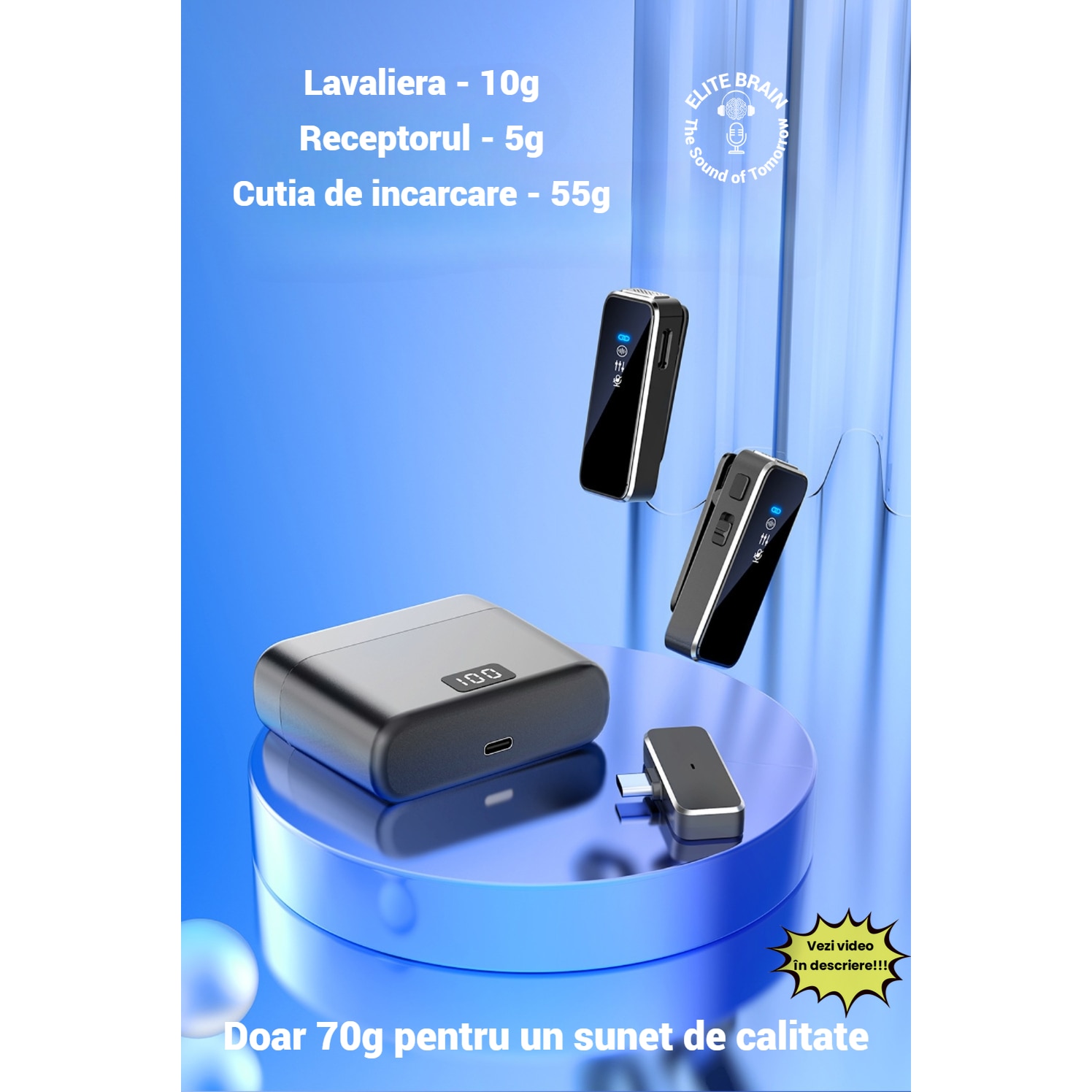 Set 2 Microfoane Lavaliera EB006 Type C, Display functii si Carcasa ...