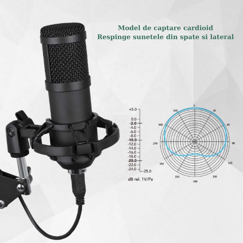 Microfon profesional studio Adsera ®, Condenser, Cardioid, cu stand ...