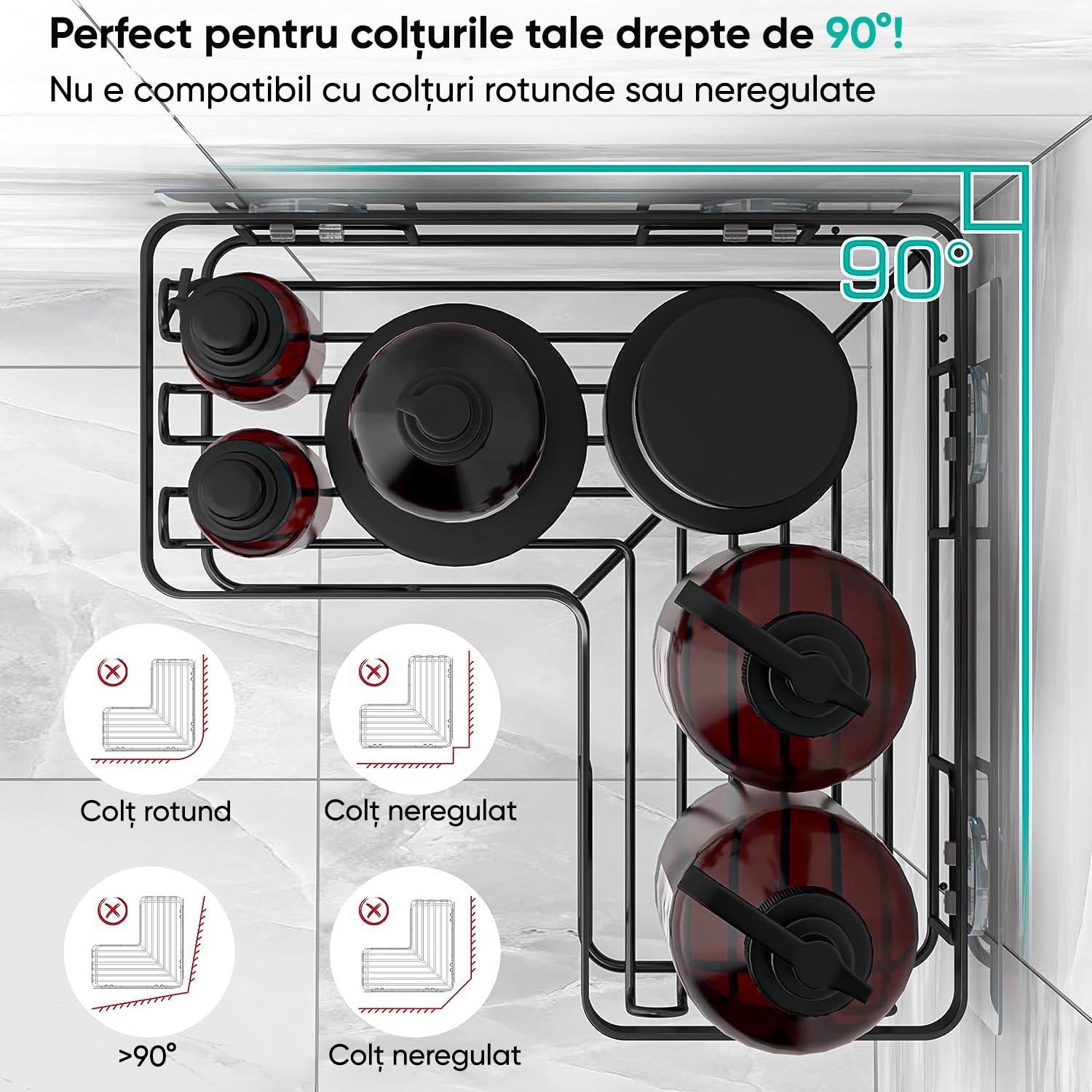 Raft de dus, etajera colt pentru baie, din otel inoxidabil, pentru ...