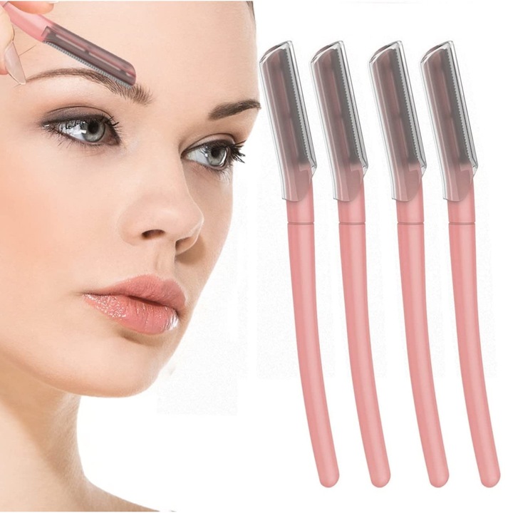 Set 4 Lame pentru par facial, Sunmostar, Inox, Roz - eMAG.ro