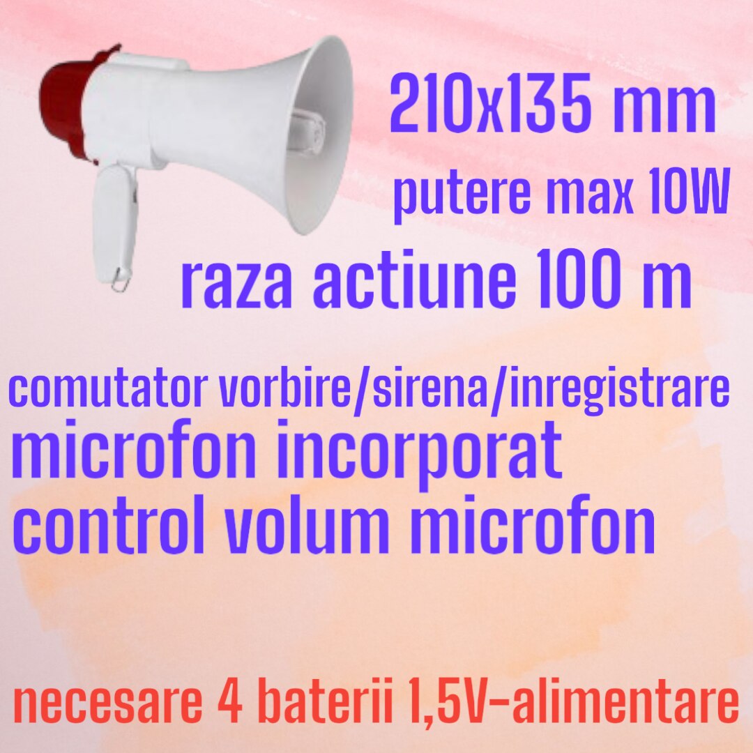Megafon portabil, pliant, plastic, alb, rosu - eMAG.ro