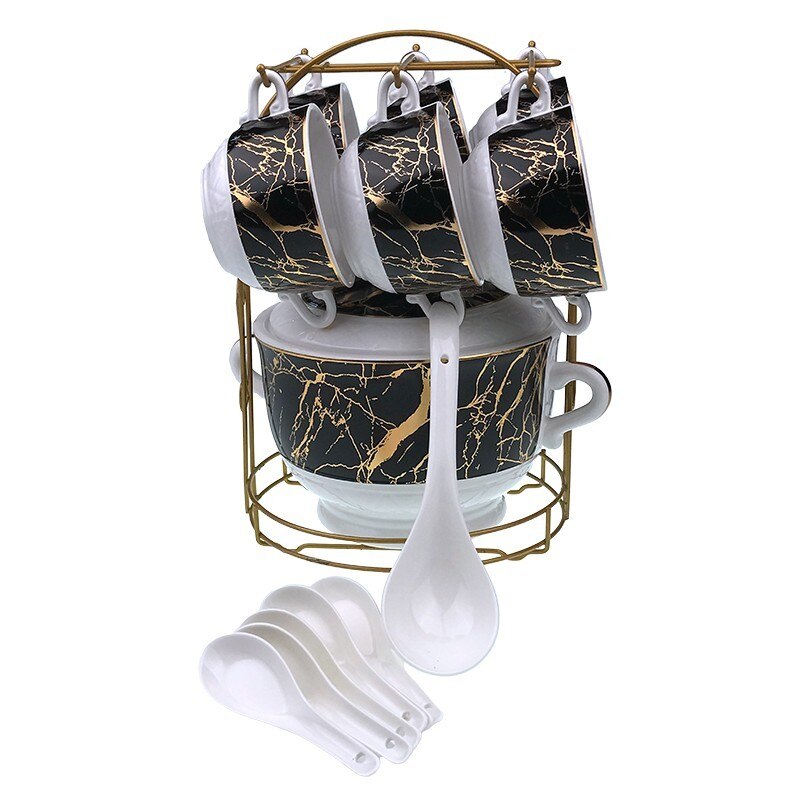Set pentru servire supa, 15 piese, ceramica, bol supa/oala/lingura ...