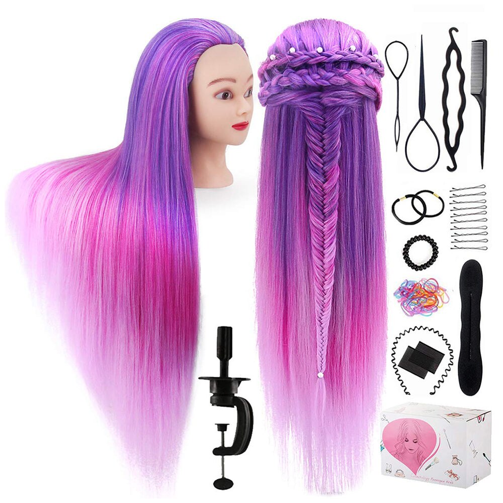 Fodrász fej, 70cm, Asztali bilincs, 80% valódi haj, lila - eMAG.hu