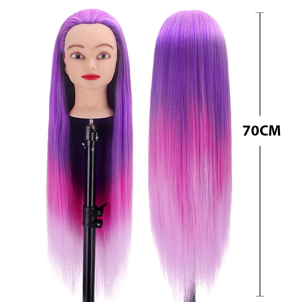 Fodrász fej, 70cm, Asztali bilincs, 80% valódi haj, lila - eMAG.hu