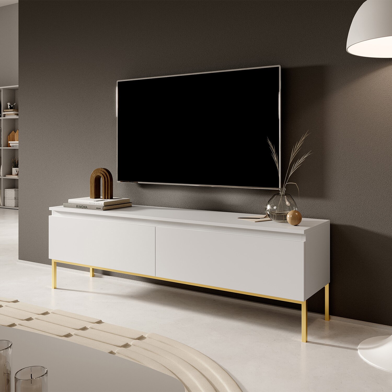 Comoda TV cu 2 Usi, Modimo, Beatrice, Alb si Auriu, 150cm - eMAG.ro