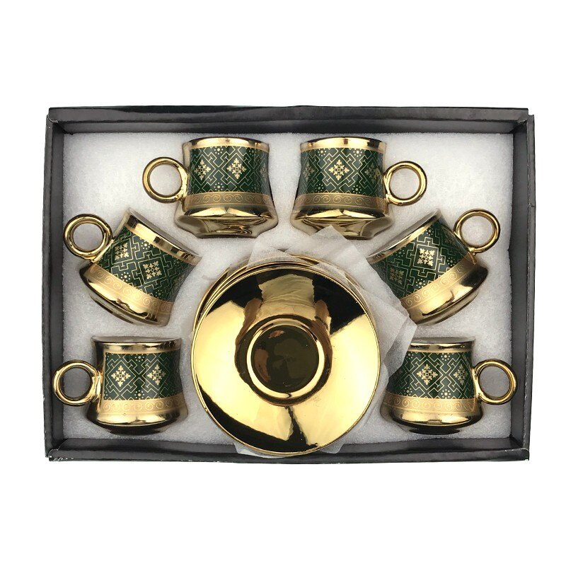 Set de lux cafea, 12 piese, ceramica, 29x21cm, forme geometrice, verde ...