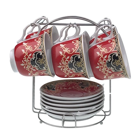 Set pentru servire cafea, 13 piese, ceramica, suport fier, 22x21cm ...