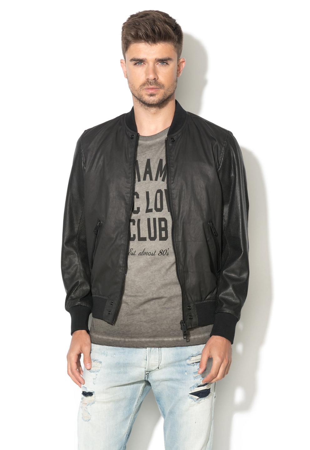 Diesel Powell Fekete Bomber Kabát Perforált Ujjakkal XL - eMAG.hu