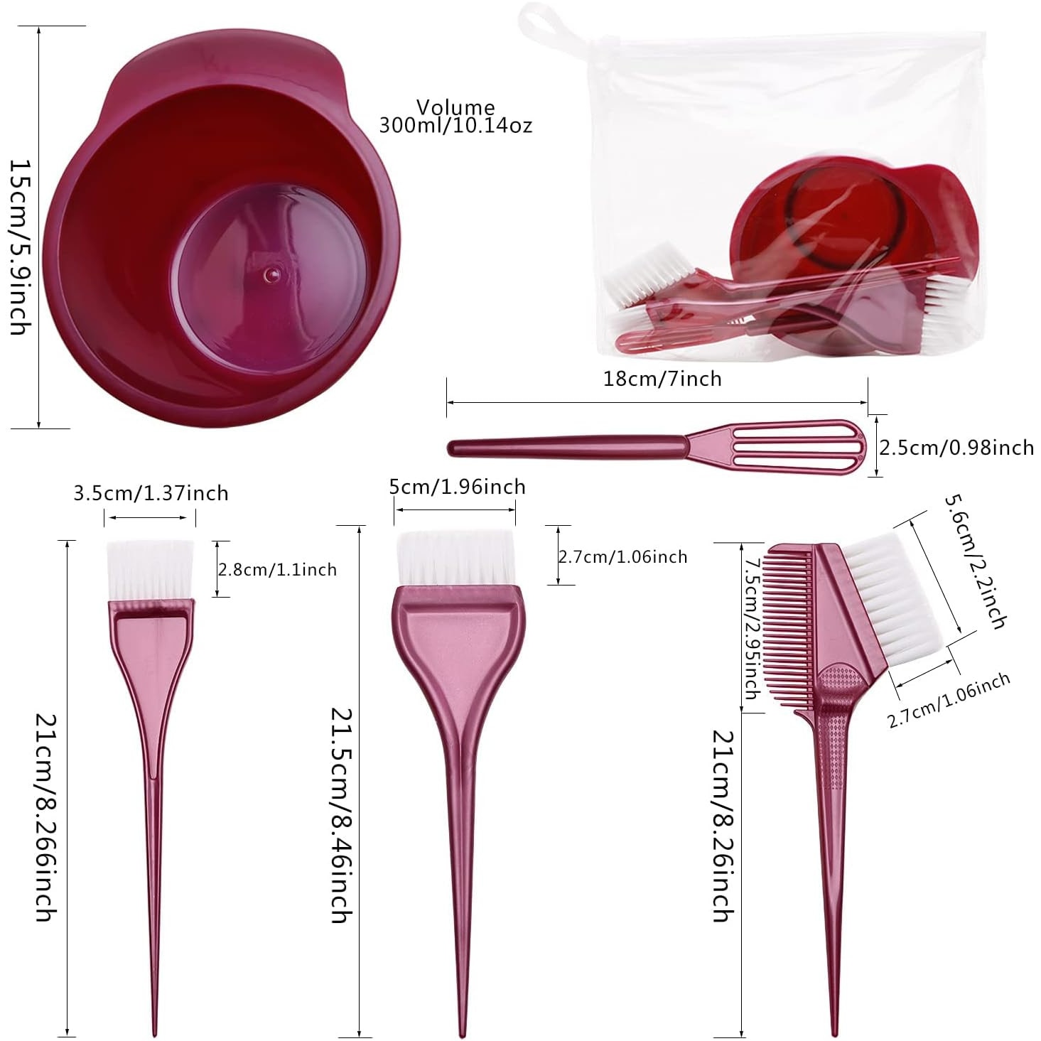 Set bol si pensule pentru vopsit parul, Ardette, SVP01, Roz bombon, 5 ...